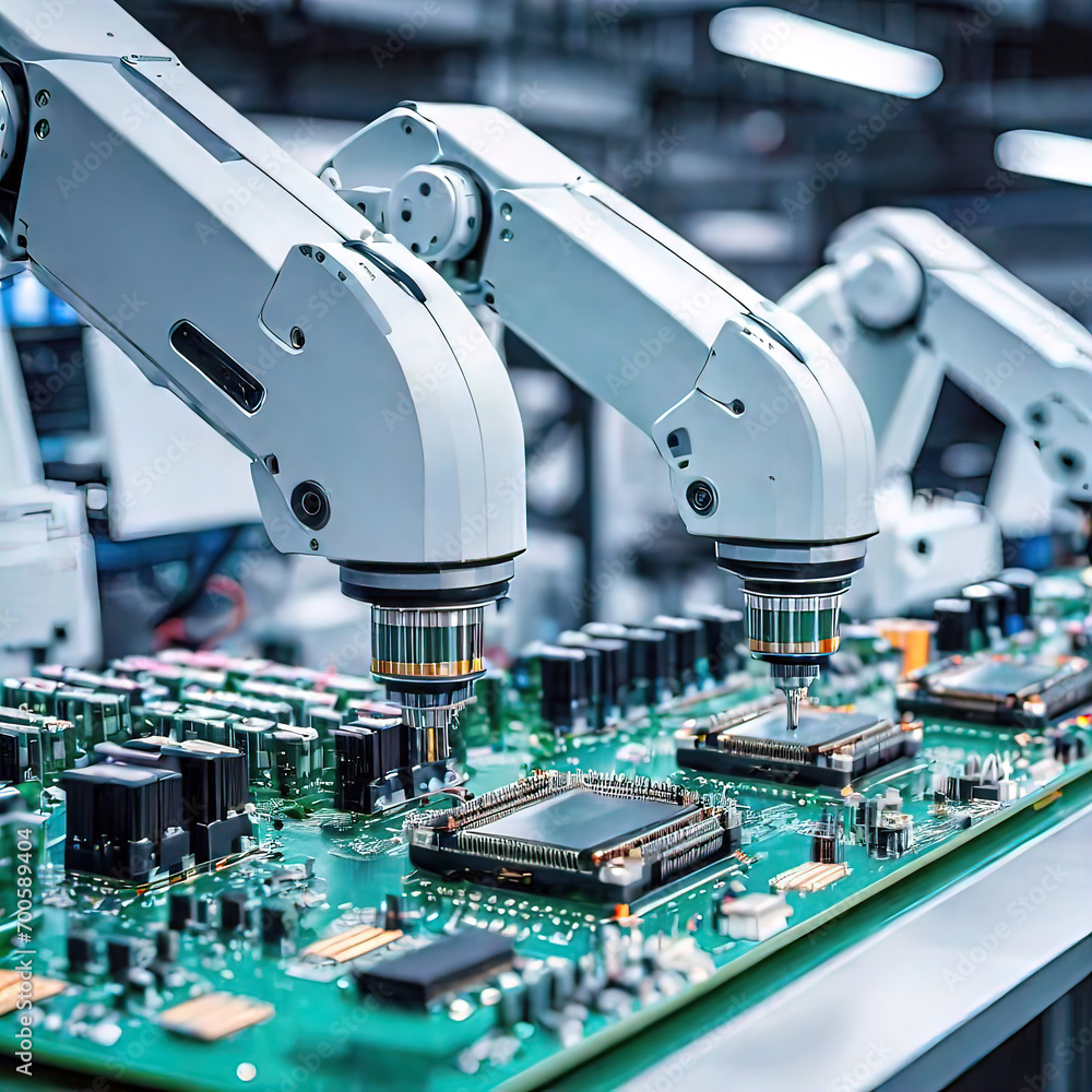 Advanced high-precision robotic arms on a fully automated assembly line ...