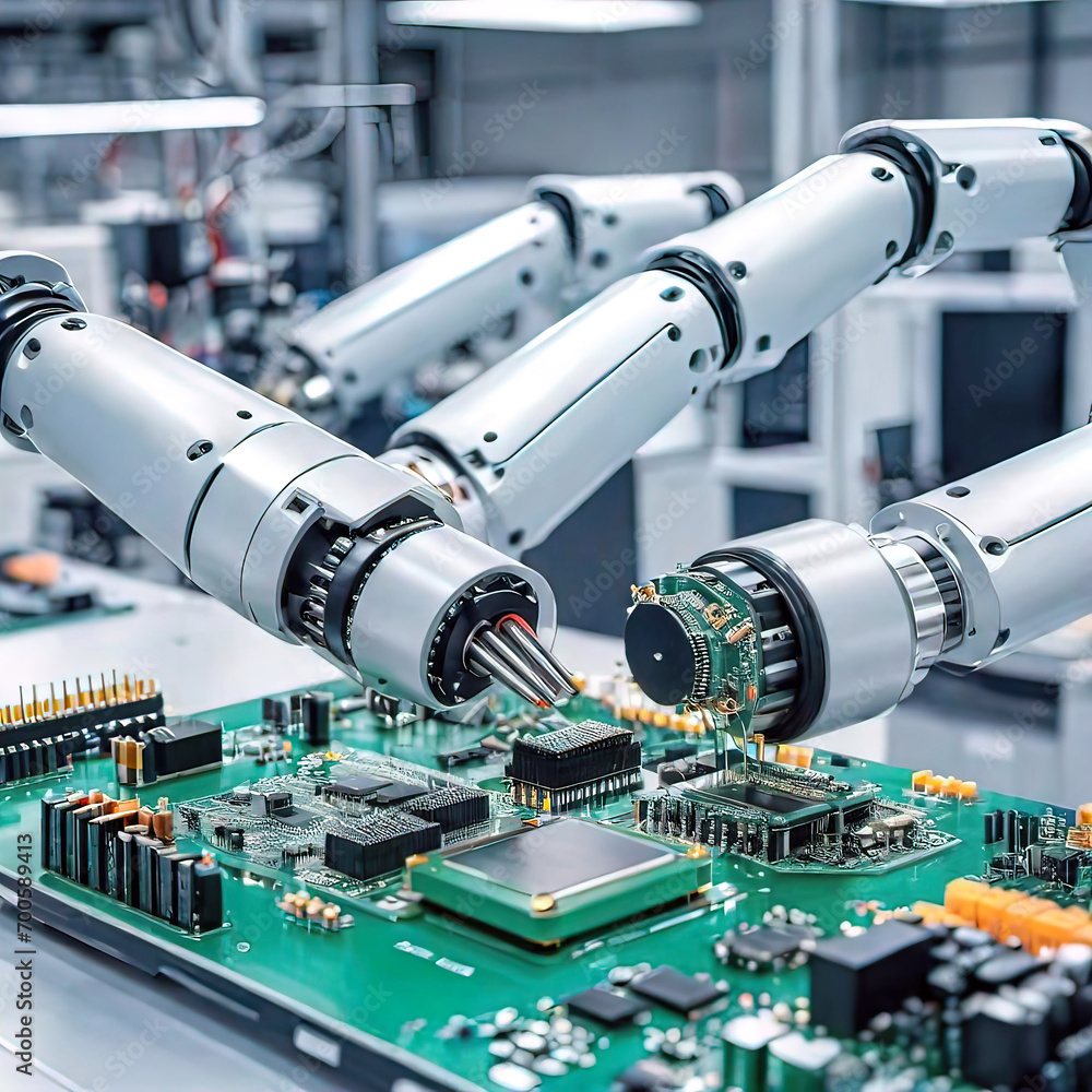 Advanced high-precision robotic arms on a fully automated assembly line ...