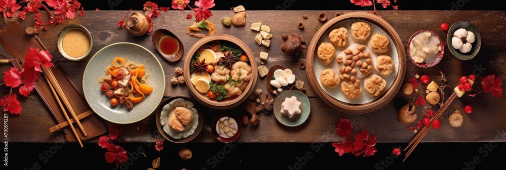 Accessories of Traditional Chinese lunar New Year dinner table, menu ...