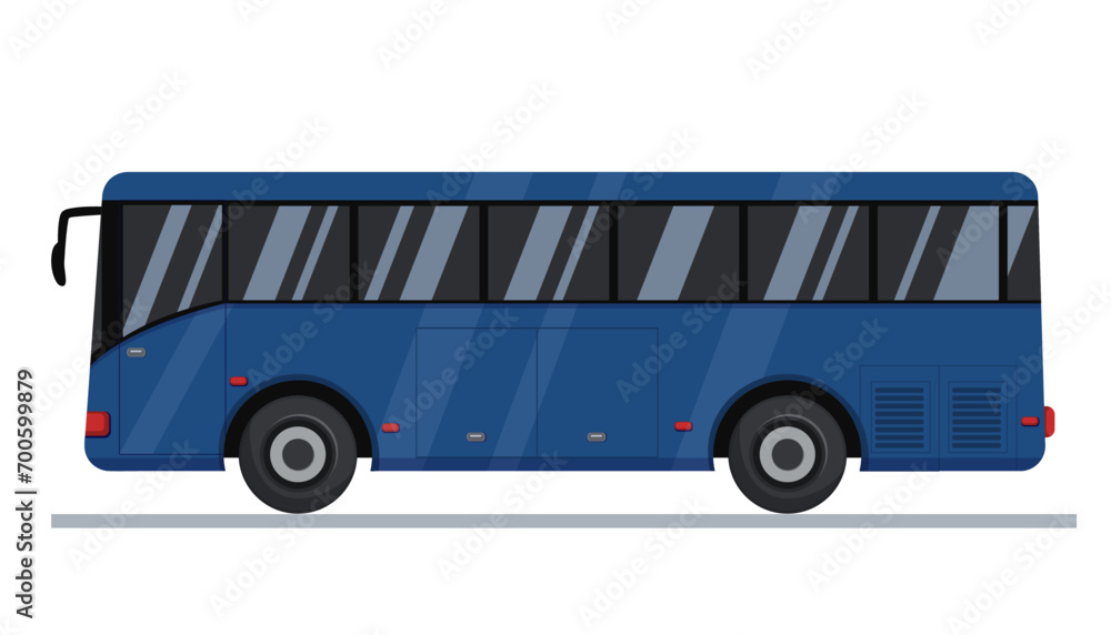 Regional blue bus in flat style. Side view. Vector illustration Stock ...
