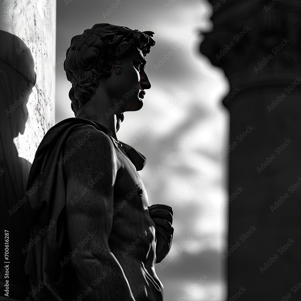 A beautiful stone stoic sculpture, statue of david portraying ...