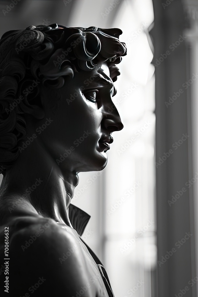 A beautiful stone stoic sculpture, statue of david portraying ...