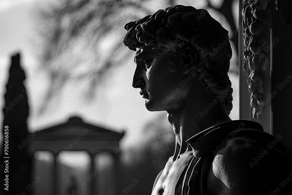 A beautiful stone stoic sculpture, statue of david portraying ...