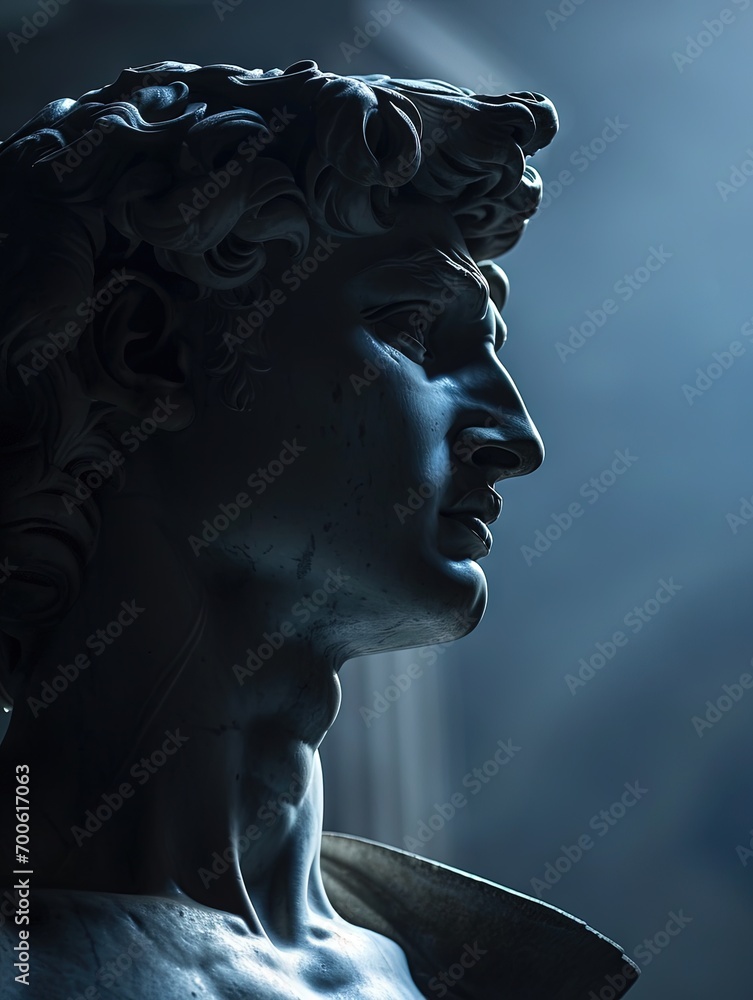 A beautiful stone stoic sculpture, statue of david portraying ...