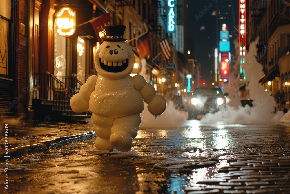 A giant marshmallow man, with a mischievous grin and gooey hands ...