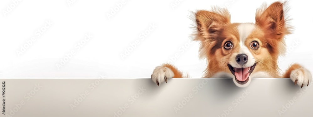 photorealistic 3D caricature of an adorable dog peeking over a ledge ...