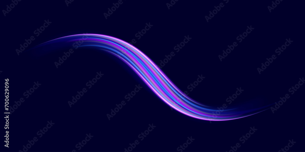 Light trail wave effect. Abstract motion lines, glowing headlights and ...