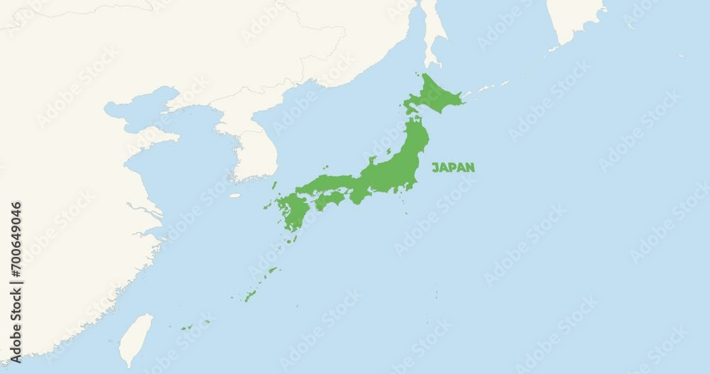 World Map Zoom In To Japan. Animation in 4K Video. Green Japan ...