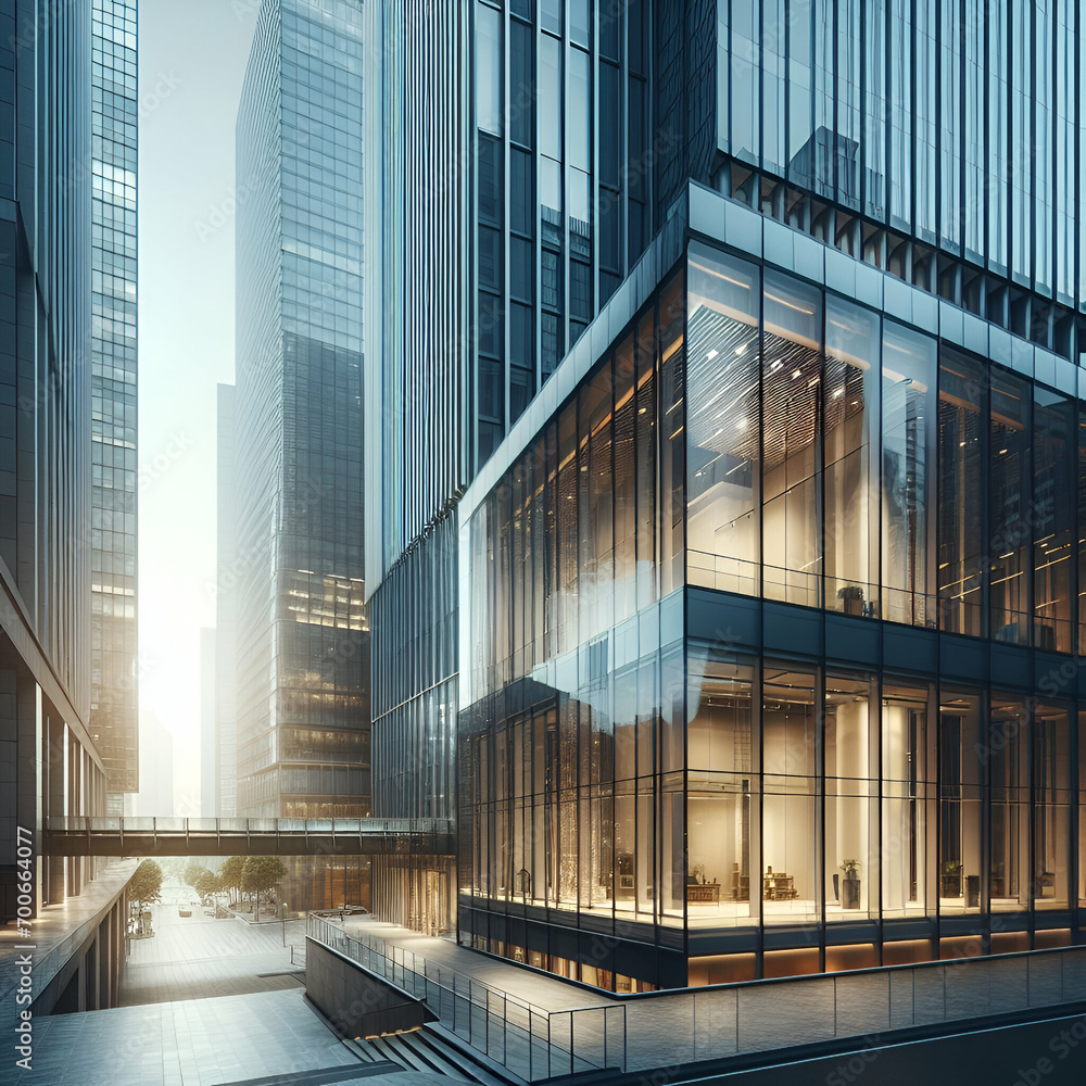 Urban City Street Concrete Sidewalk Level Shot of a Modern Business ...