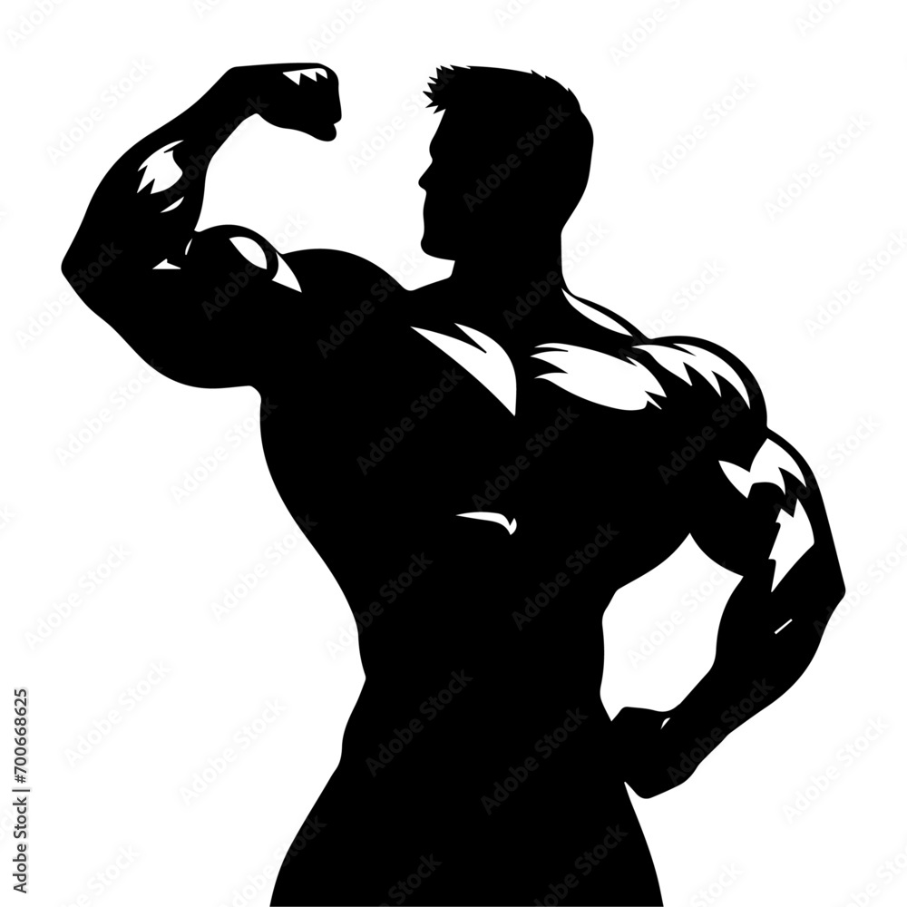 minimal bodybuilder pose vector silhouette, black color silhouette ...