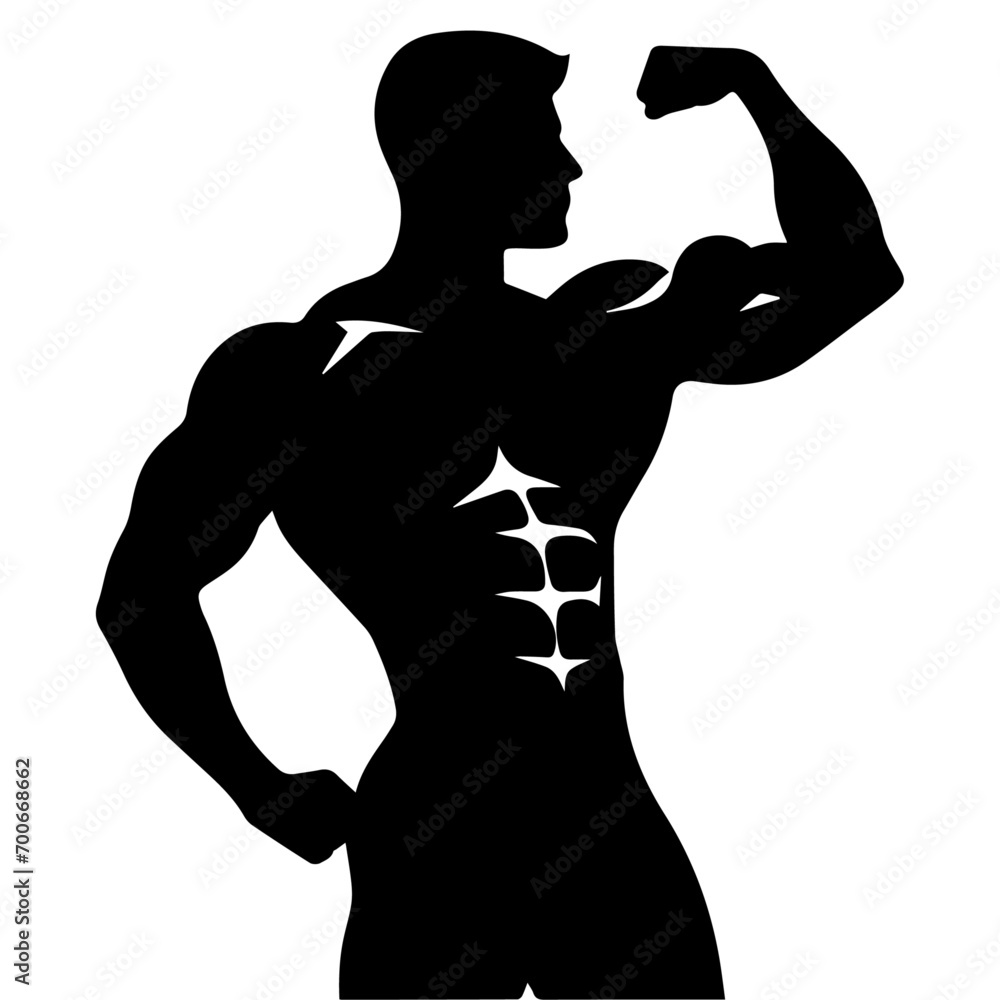 minimal bodybuilder pose vector silhouette, black color silhouette ...