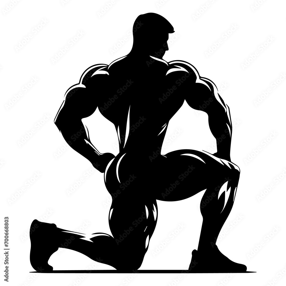 minimal bodybuilder pose vector silhouette, black color silhouette ...