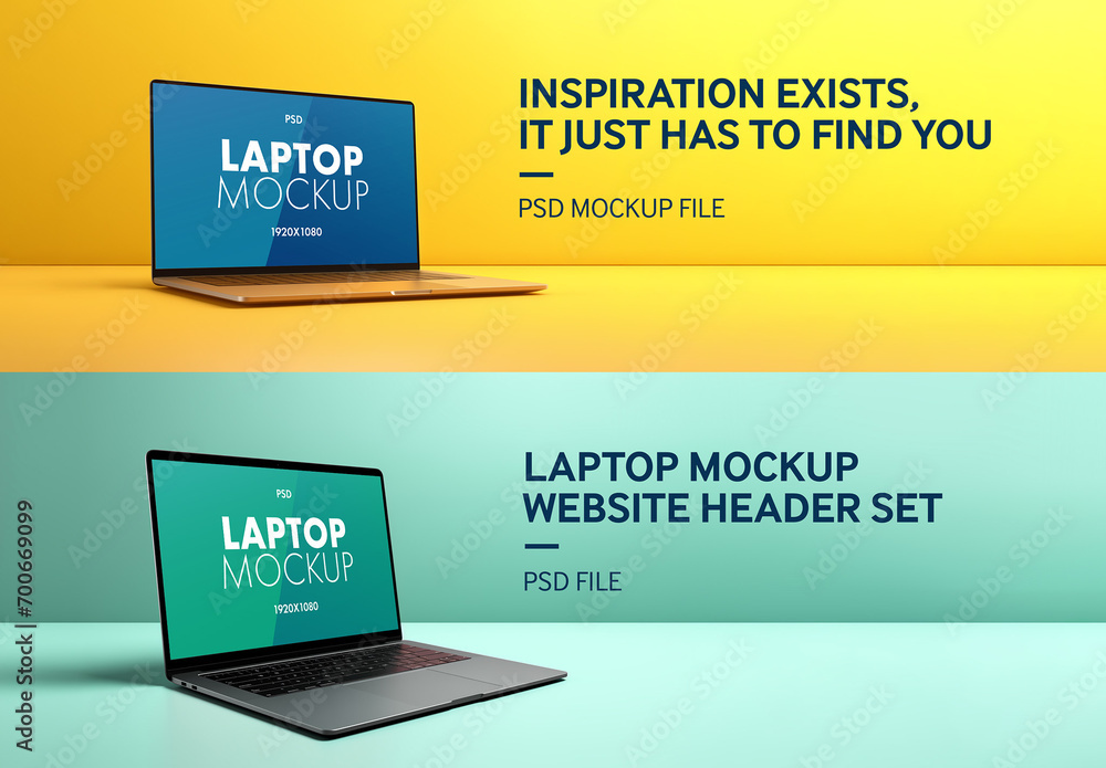 Laptop header design mockup set – ai generated laptop Stock Template ...