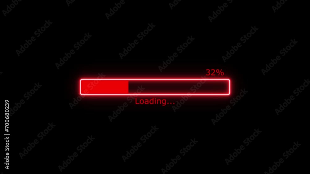 Abstract red color rectangle Neon Light Loading Bar Animation. Black ...