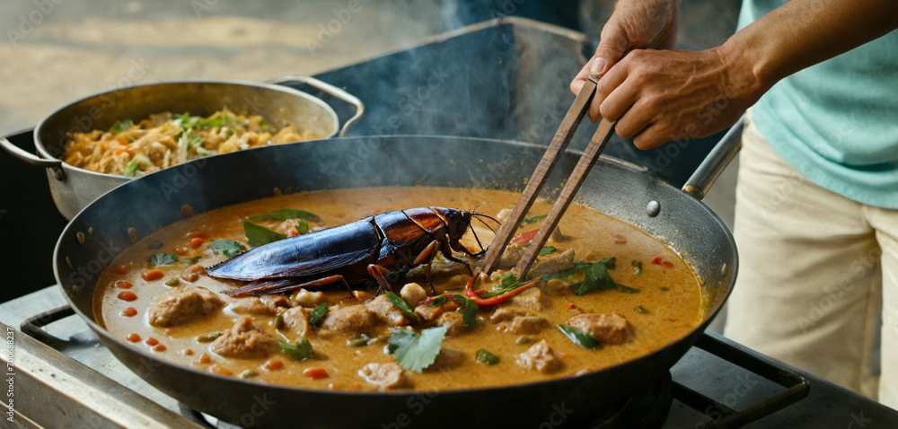 abstract, disgusting and funny, a cockroach as unhygienic food in a ...