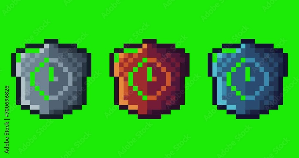 Green screen of time shield, shield time icon bits pixel slowly ...