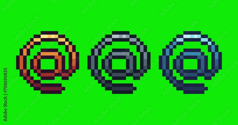 Green screen of add,at sign icon bits pixel slowly appeared and ...