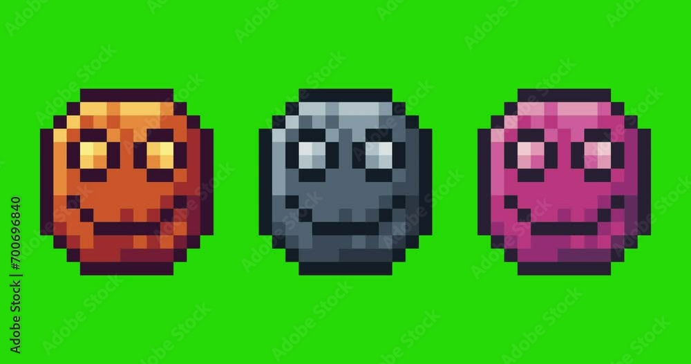 Green screen of face smile,emoji icon bits pixel slowly appeared and ...