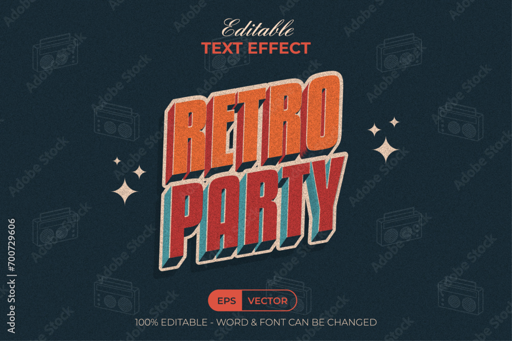 Retro Party Text Effect 3D Vintage Style. Editable Text Effect. Stock ...