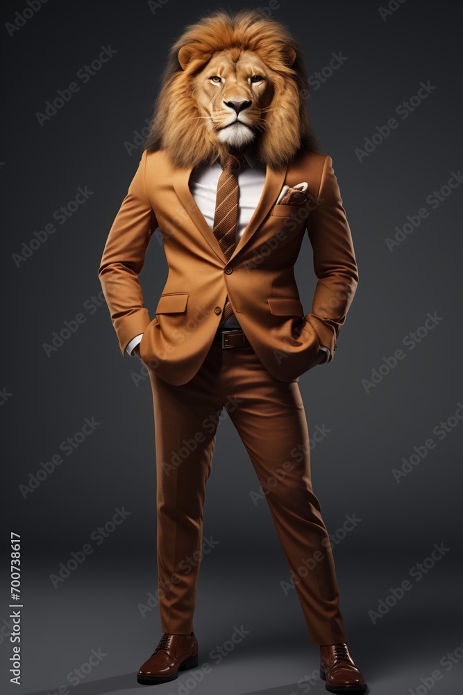 Elegant lion with human body in full length in cool pose, wearing ...