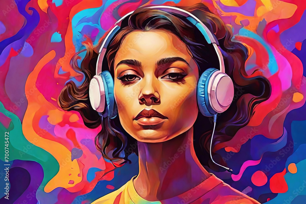 Vivid mental health art Person amidst auditory hallucination ...