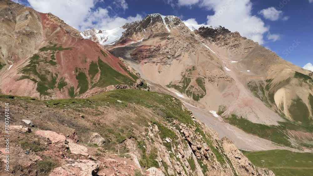 View of Lenin Peak, one of the highest peaks of Central Asia. The Pamir ...