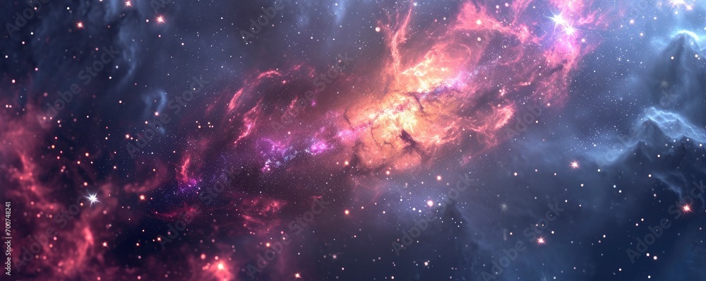 Concept of web banner. Magic color galaxy. Horizontal space background ...