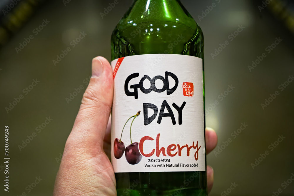 Honolulu, HI - Dec 24, 2023 : Cherry flavor Good Day brand Korean soju ...