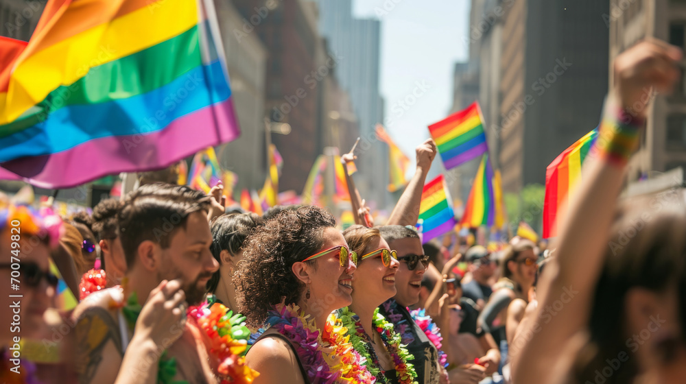 LGBT pride. Happy people at the LGBT parade. Freedom of love and ...