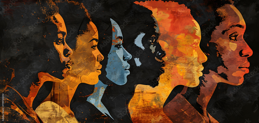 Black History Month banner featuring a silhouette profile of an ethnic ...