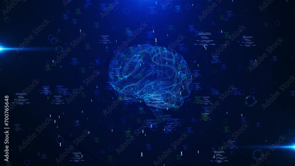 Digital animation Human brain learning Hologram artificial intelligence virtual Internet space ...