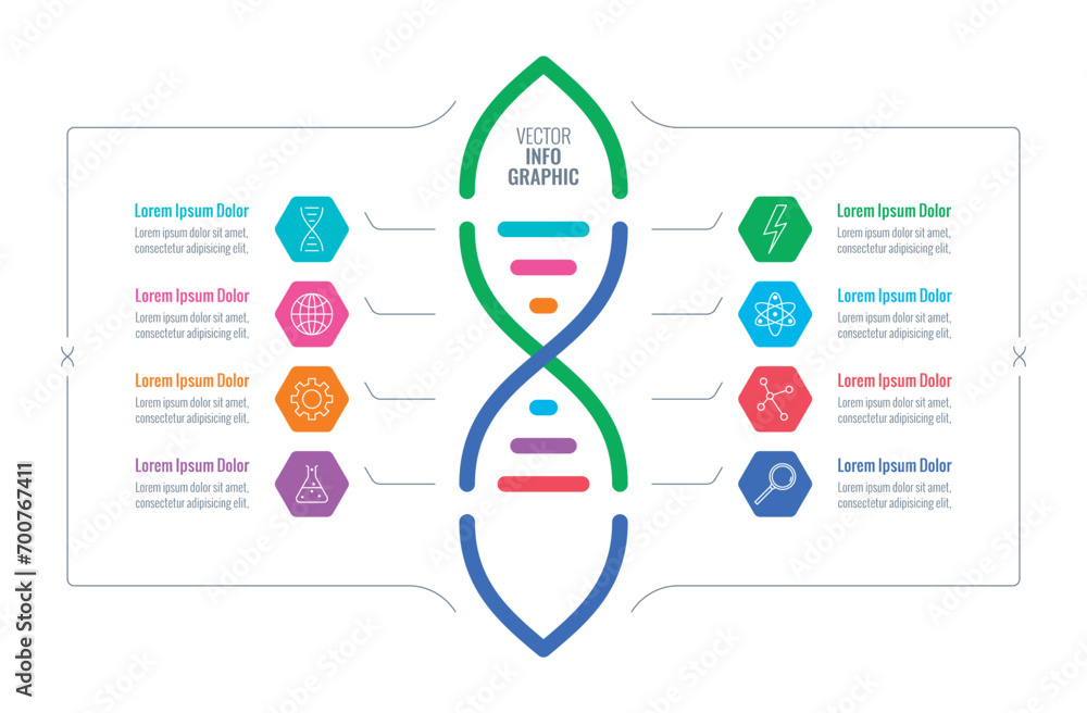 eight steps dna infographic. infographic with science symbol. science ...