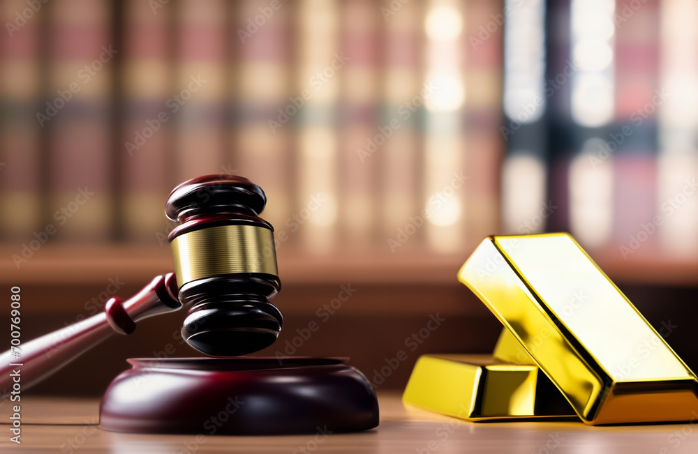 Mallet of judge with Golden bars. Judge hammer and Golden bar in ...