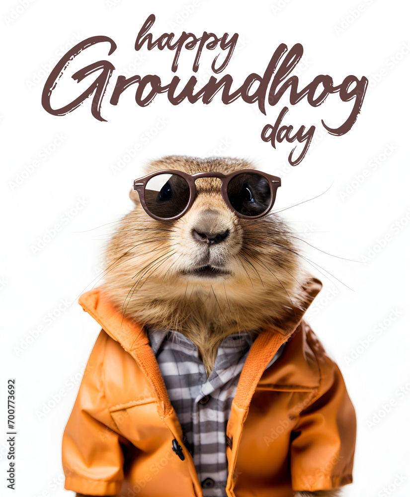 Happy groundhog day with a modern groundhog wearing glasses Stock ...