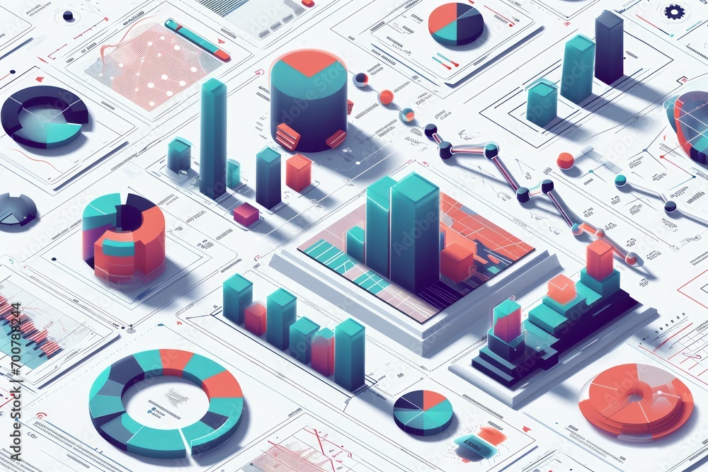 Sales and marketing graphs infographic illustration on clean white ...