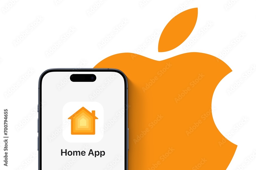 Apple Home App logo shown on iPhone 15 Pro in front of Apple Logo, Home ...