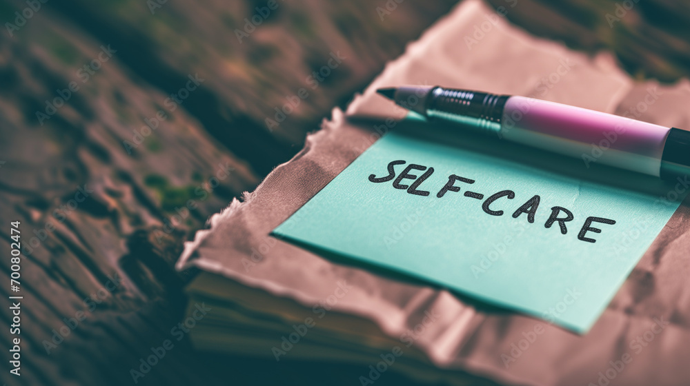 Word self-care written with a marker on a post-it note foto de Stock ...