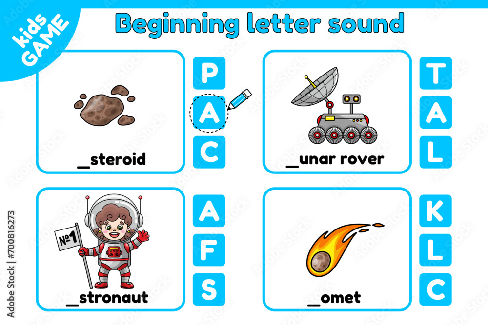 Obraz Cards matching educational game of beginning letter sound. Kids ...