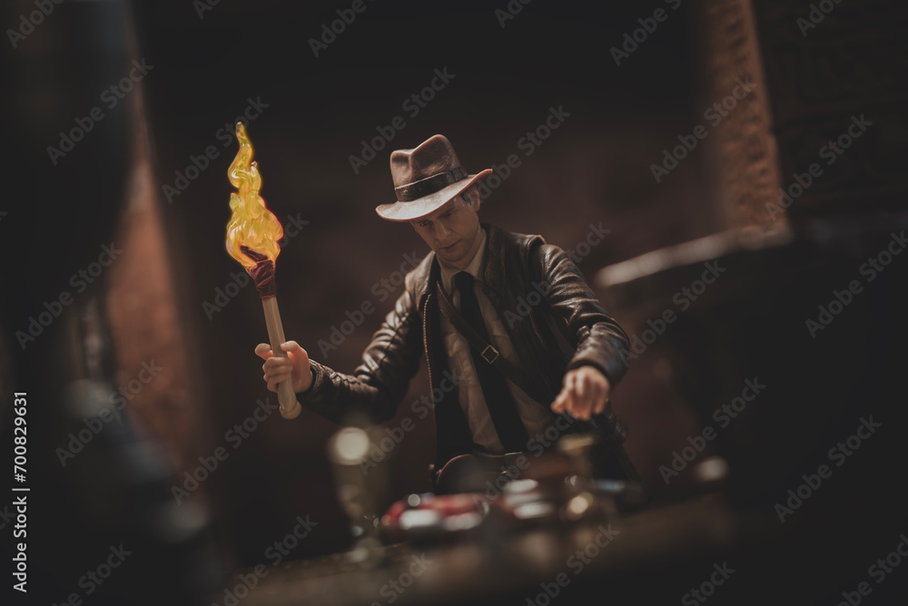NEW YORK, USA: DEC 31 2023: - Indiana Jones exploring an ancient temple ...