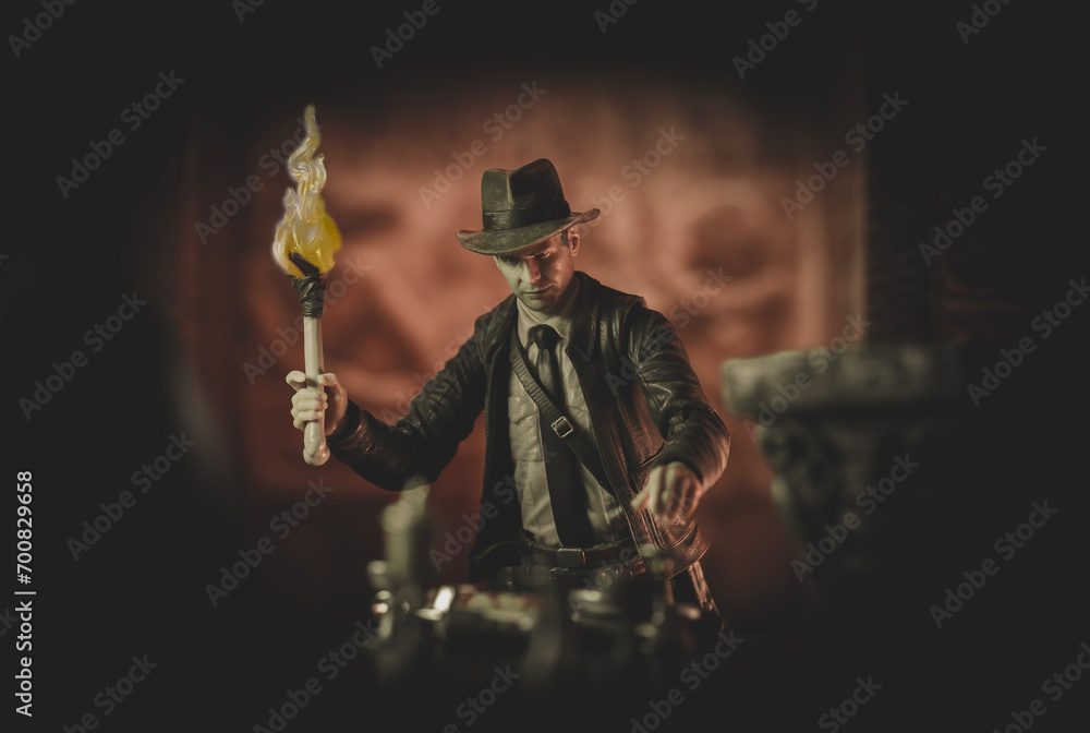 NEW YORK, USA: DEC 31 2023: - Indiana Jones exploring an ancient temple ...