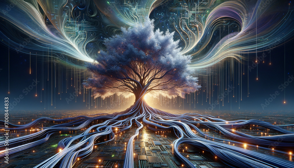 Hadoop Ecosystem: Luminous tree with fiber-optic branches symbolizing ...