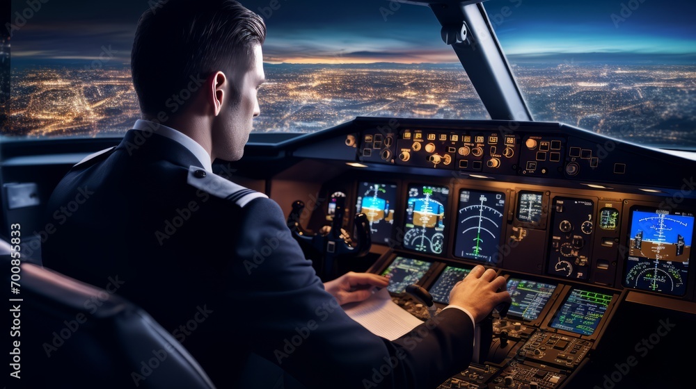 Skybound Strategy: Captivating Airline Pilot Analyzing Flight Plans on ...