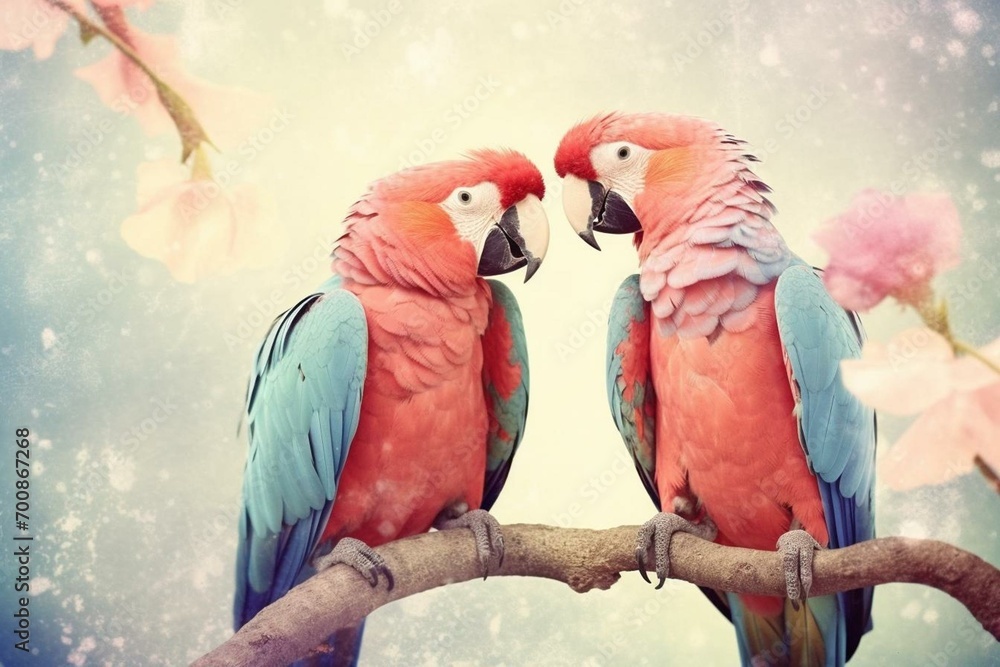 Parrots lovingly perched with pastel background, perfect for Valentine ...
