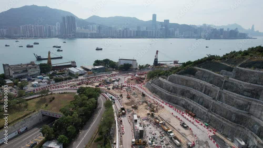 Drone Aerial Skyview in Tseung Kwan O Lam Tin Tunnel Interchange ...