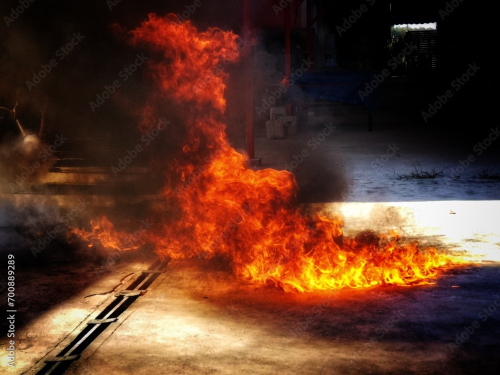 Abstract shapeless fire, large burning fire, simulation of large ...