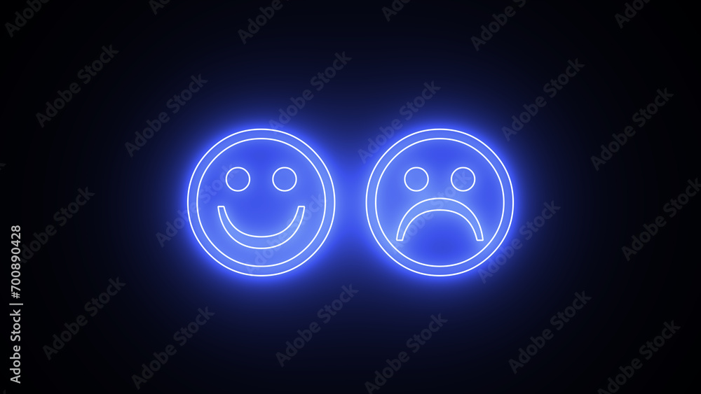 Neon glowing Smiley icon set , happy, sad, emoji, icon - Customer ...