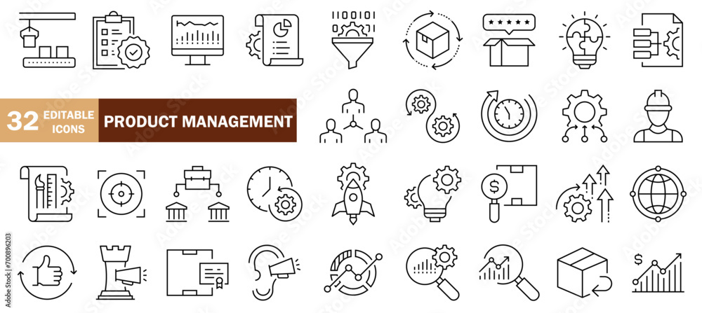 Set of product management icons. Line art style icons bundle. vector ...
