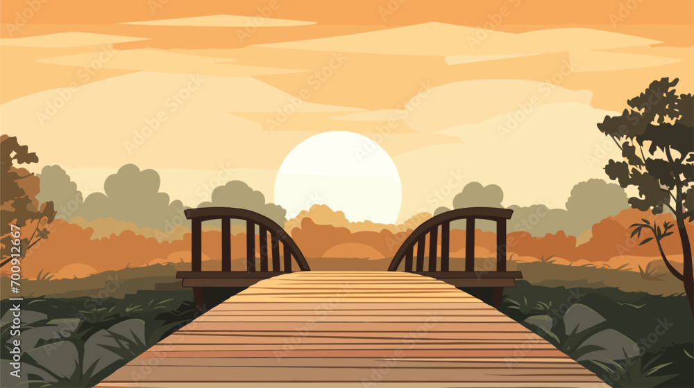 simplicity and rustic charm of a pedestrian bridge in a vector scene ...