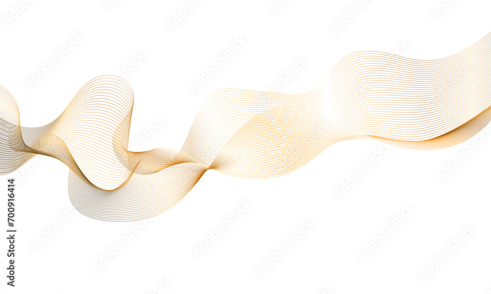 Abstract flowing golden particles wave curved lines on transparent ...