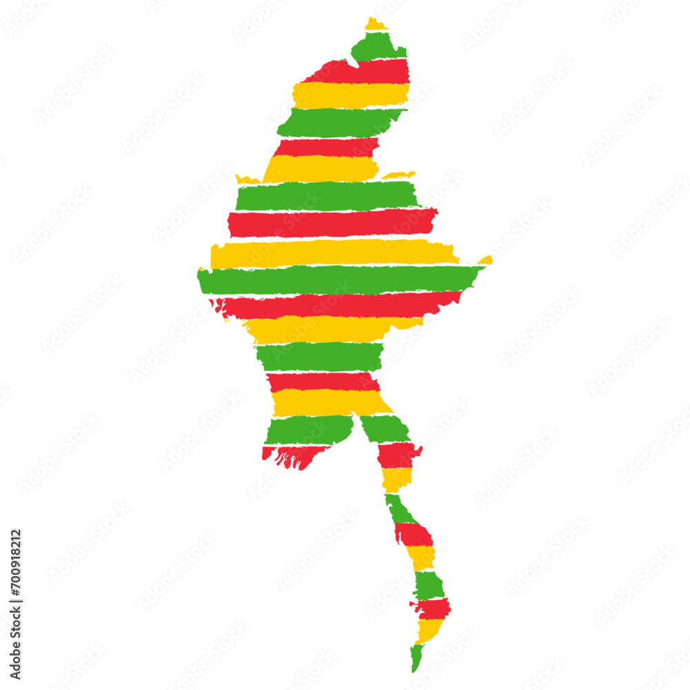 Myanmar Map with brush stroke in flag color flag, Myanmar independence ...